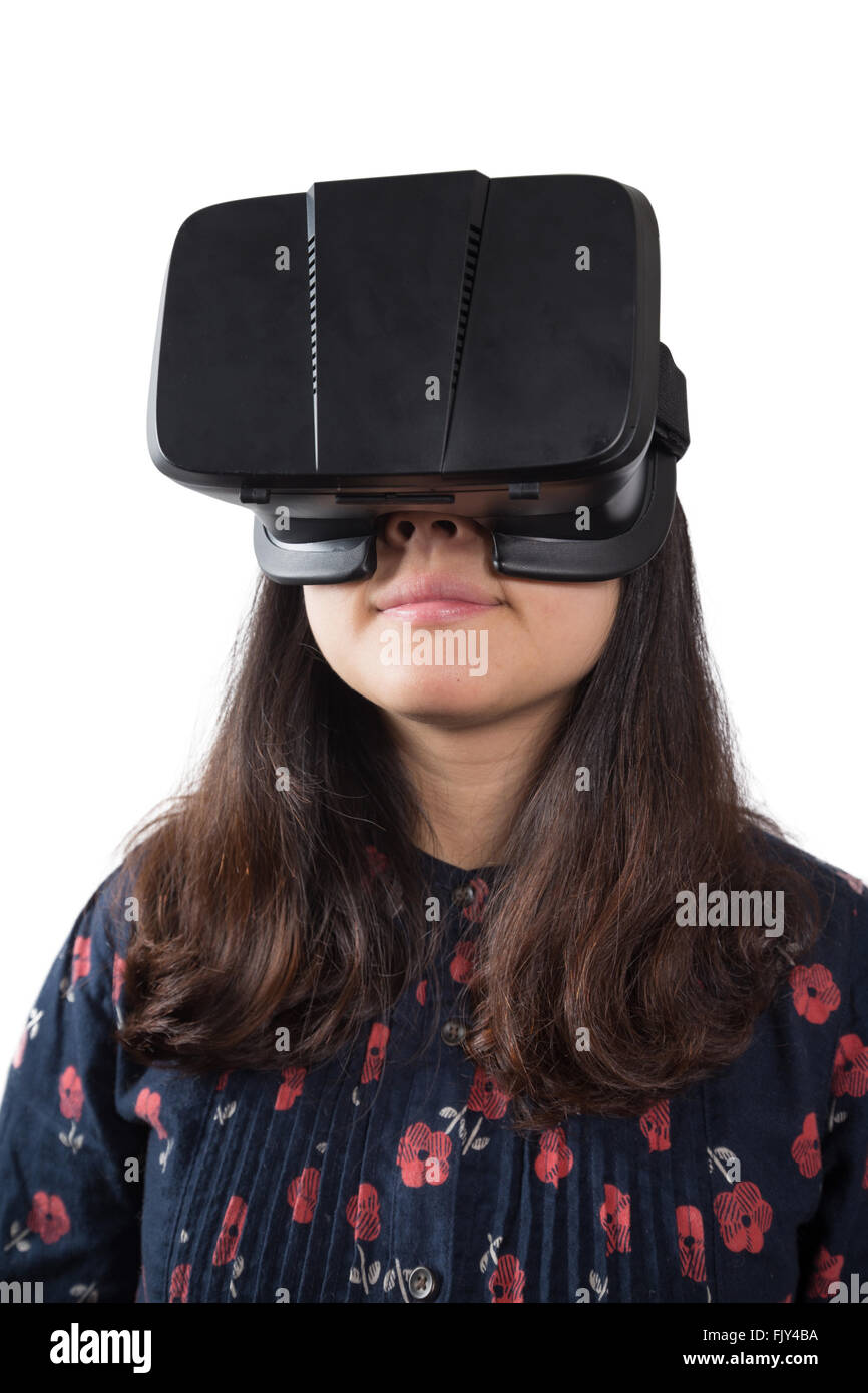 Asian girl using VR glasses Stock Photo - Alamy