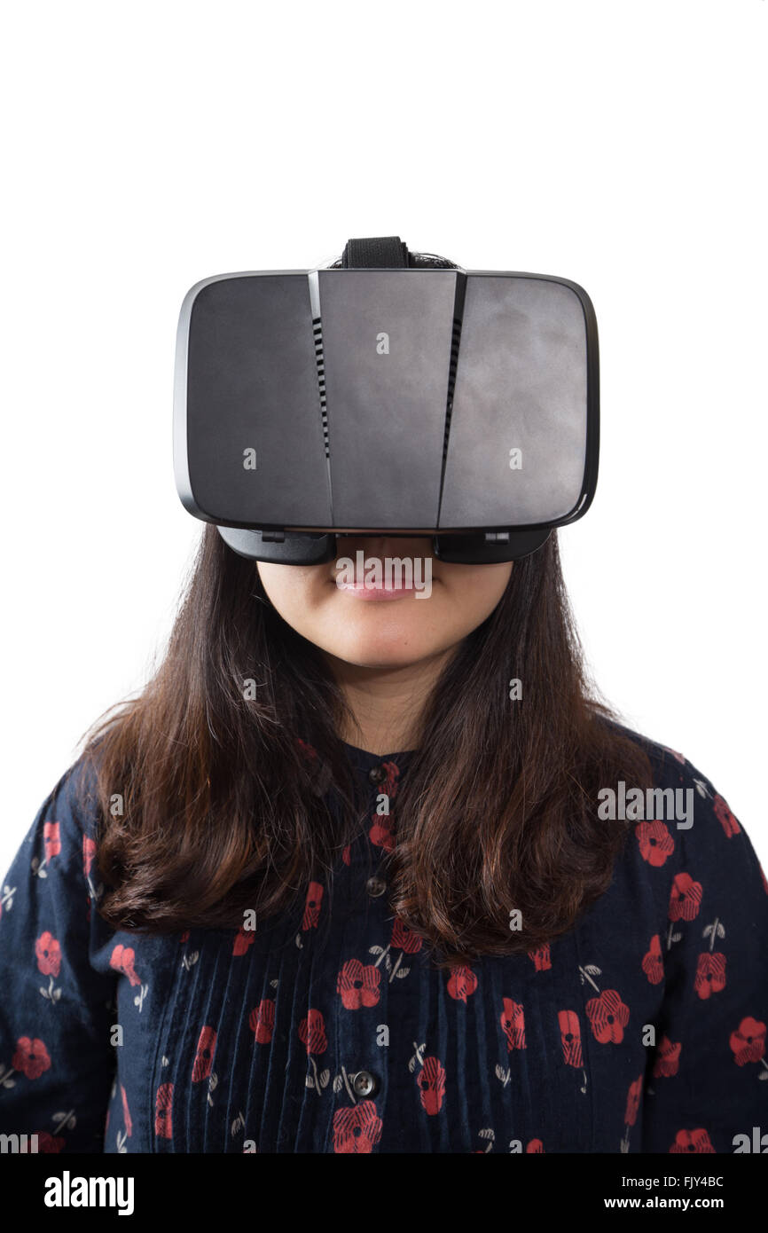 Asian girl using VR glasses Stock Photo - Alamy