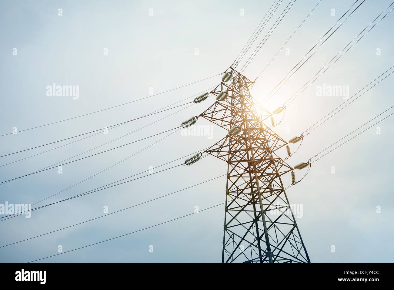 Electric cables tower Stock Photo - Alamy
