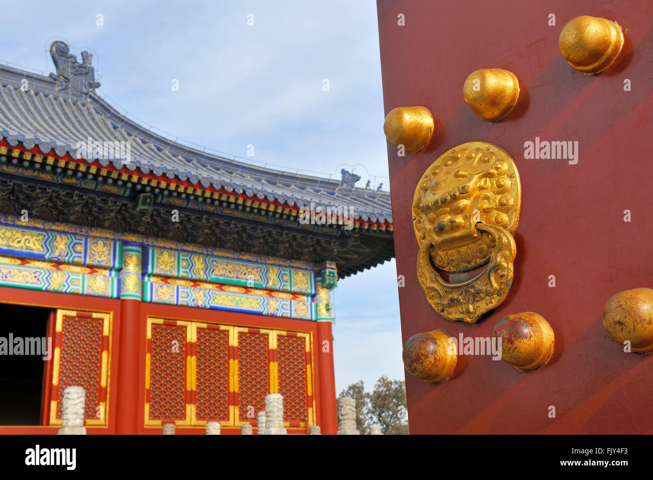 Door with golden knobs in the Temple of Heaven in Beijing, China ...