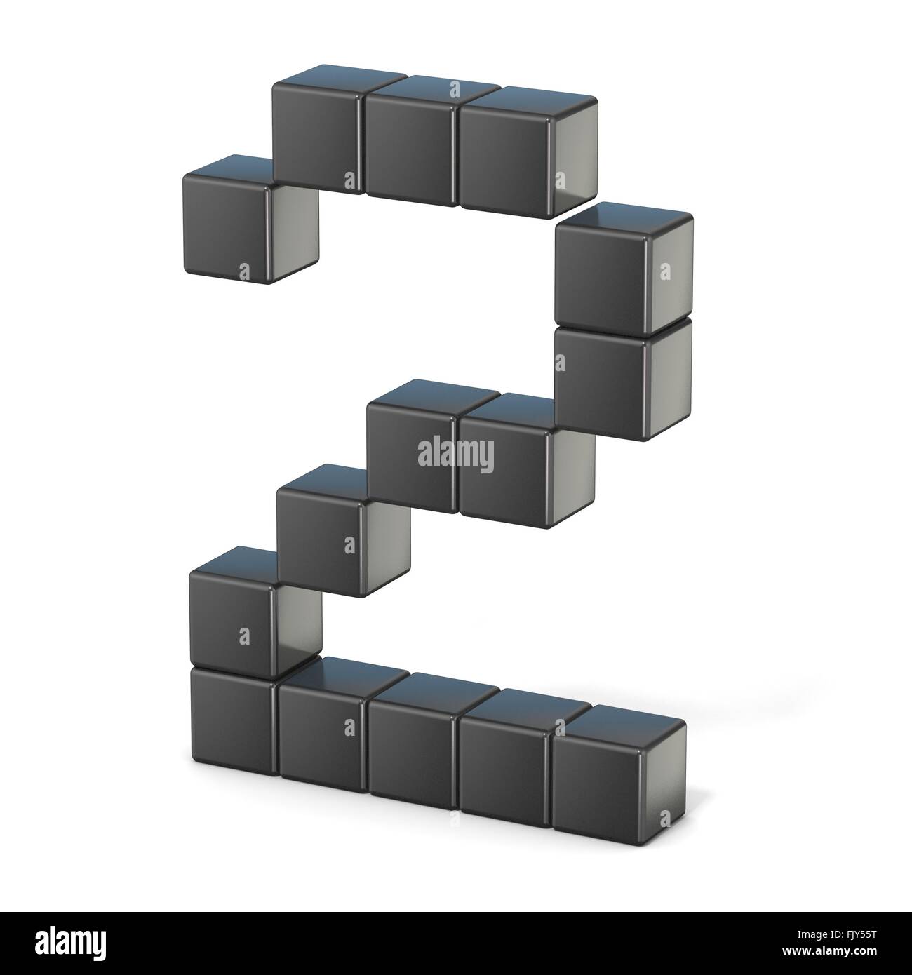 8 bit font. Number 2. 3D render illustration isolated on white ...