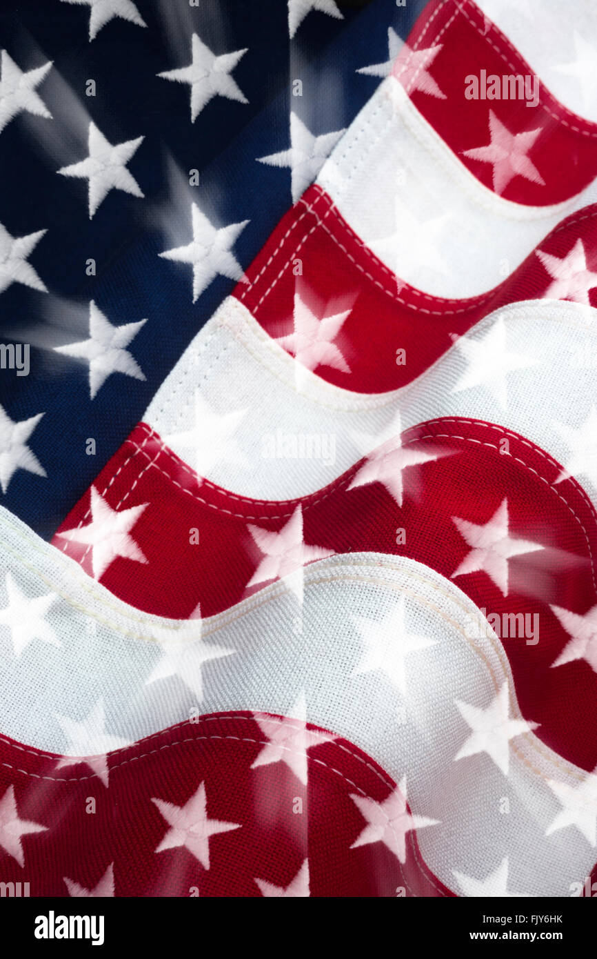 RIPPLING FLAG OF UNITED STATES OF AMERICA MADE OF EMBROIDERED COTTON ...