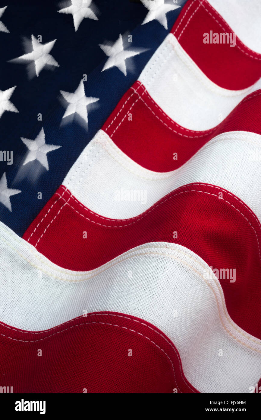 RIPPLING FLAG OF UNITED STATES OF AMERICA MADE OF EMBROIDERED COTTON ...