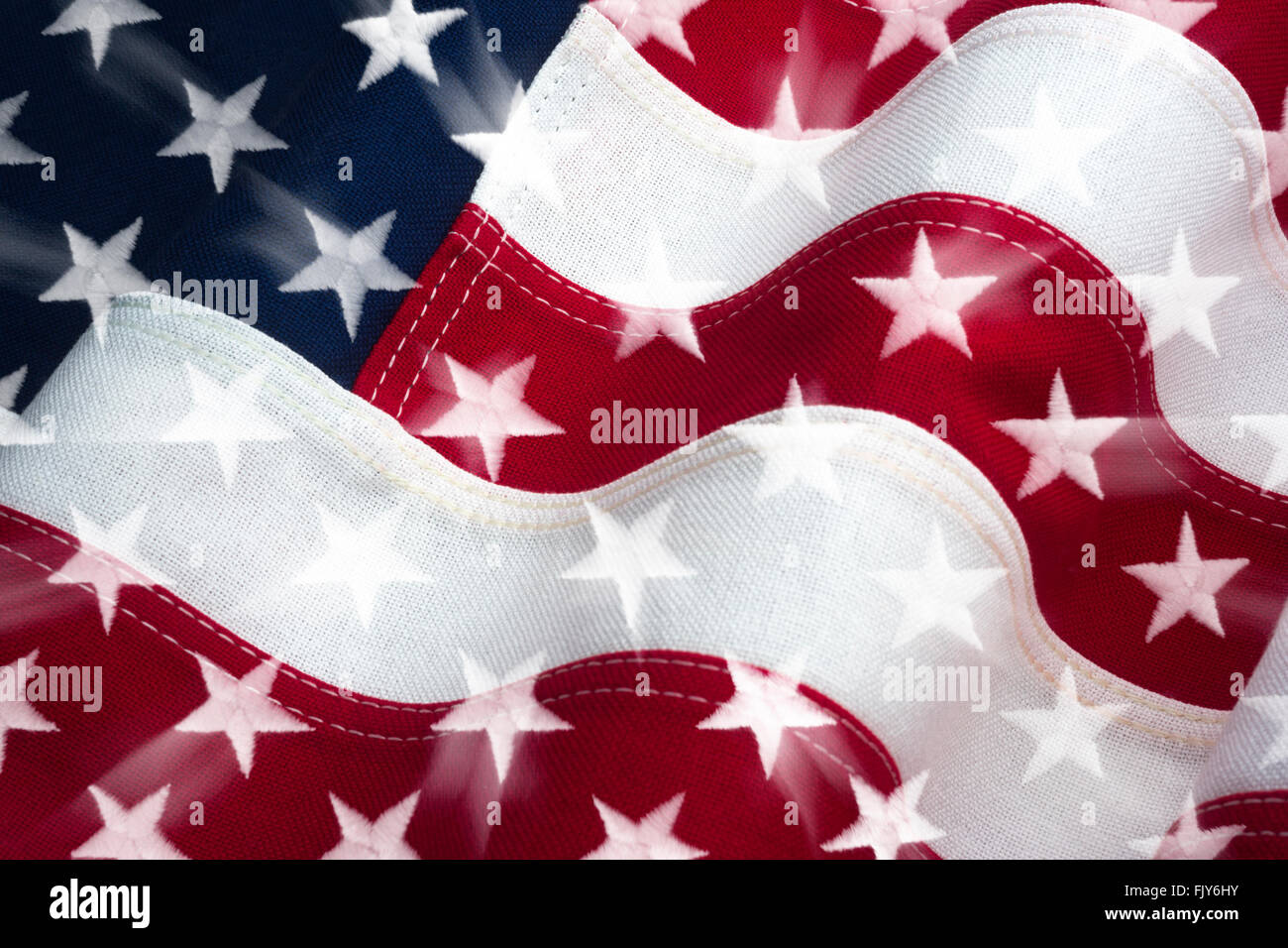 RIPPLING FLAG OF UNITED STATES OF AMERICA MADE OF EMBROIDERED COTTON ...
