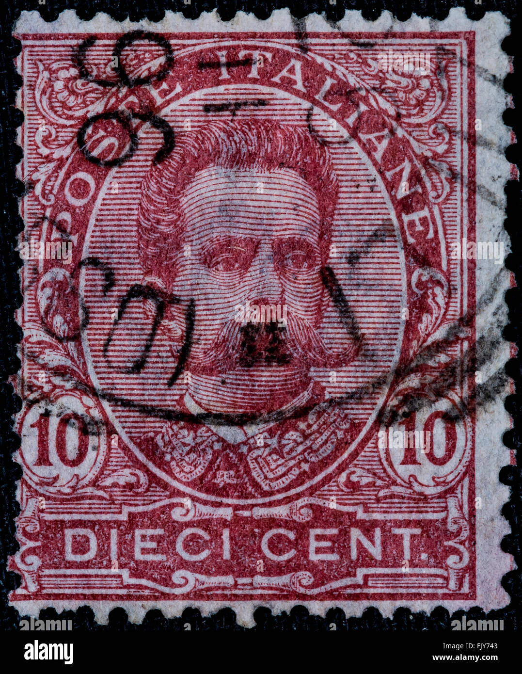 1879 - Old postage stamp used of the Kingdom of Italy King Umberto I ...