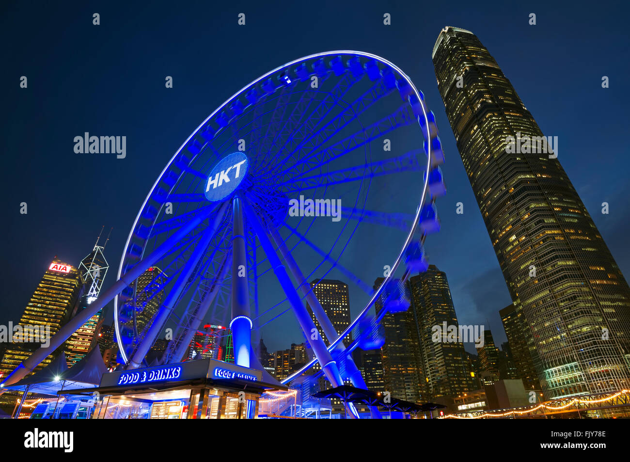 Hong Kong observation wheel and the IFC2 building, Victoria harbor ...