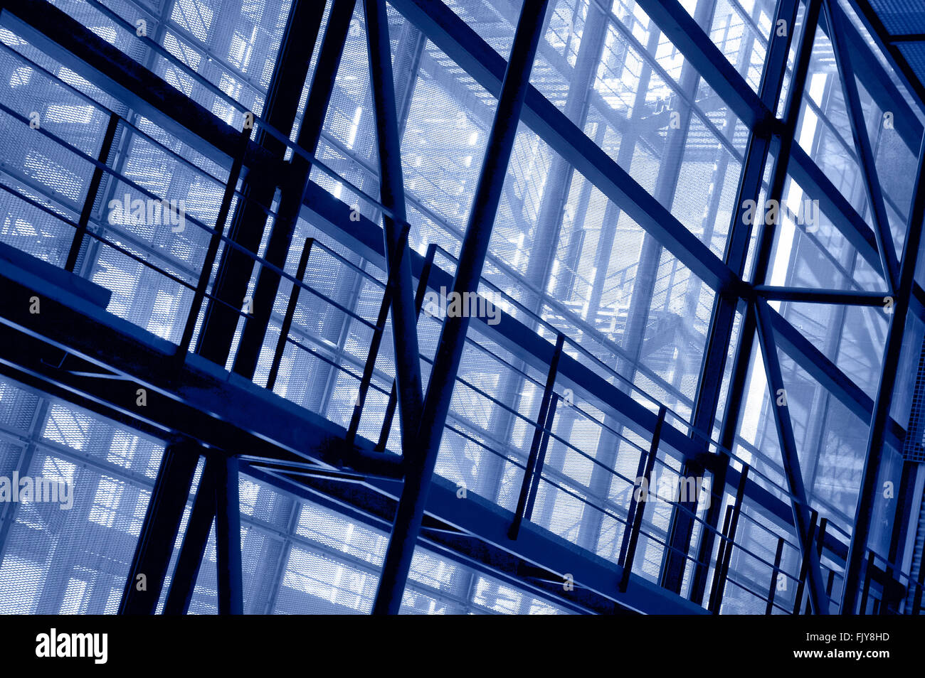 Metallic structure in a modern building facade in blue tone Stock Photo ...