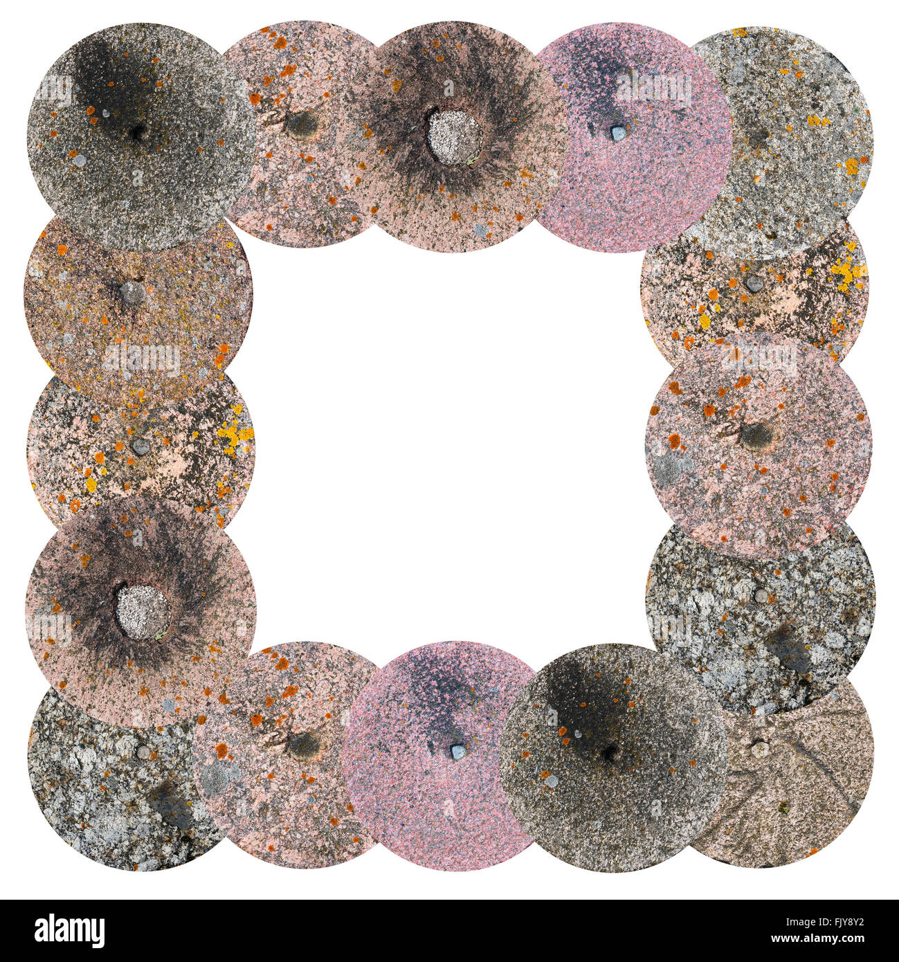 Square photo frame made from round ancient granite millstones. Stones ...