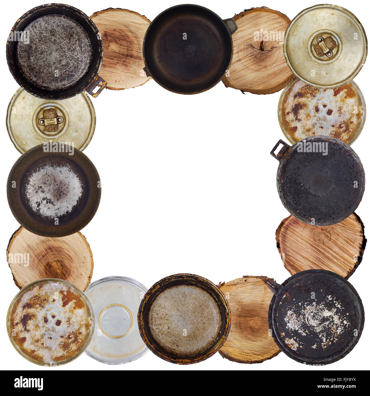 Dirty bad kitchen frying pan square photo frame concept. Isolated ...