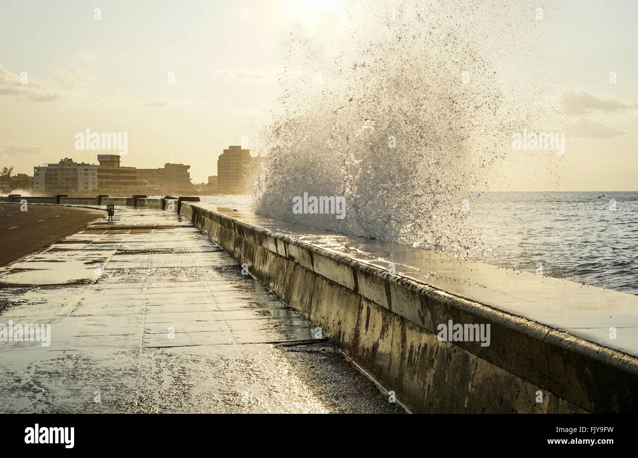 water splashing over the pier in havana, Cuba Stock Photo - Alamy