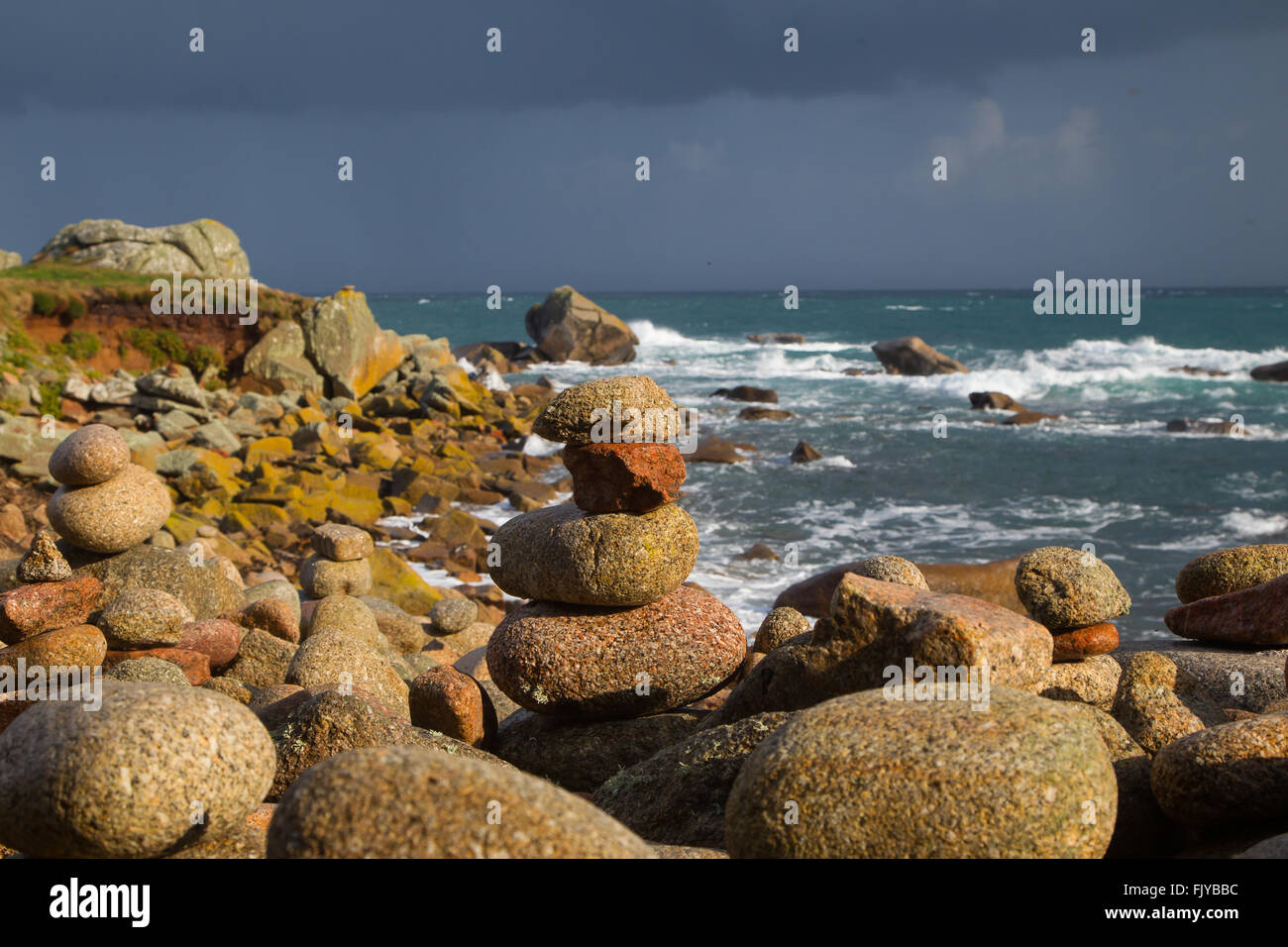 Rock piles on the beaches of the Scilly Isles, Cornwall Stock Photo - Alamy