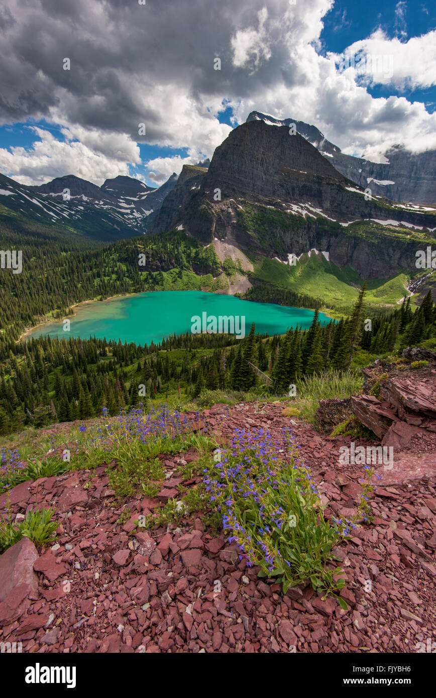 View of Grinnell Lake from overlook Stock Photo - Alamy