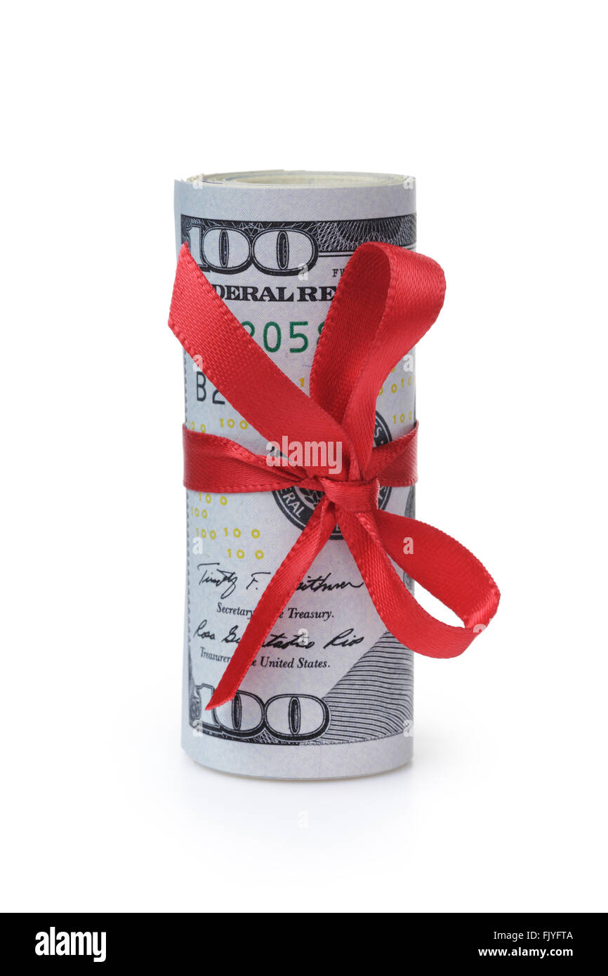 us dollars rolled and tied with red ribbon Stock Photo - Alamy