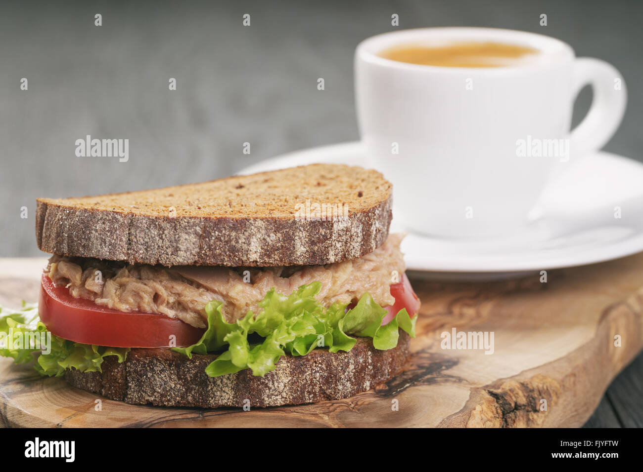 rye bread sandwich with tuna and coffee Stock Photo - Alamy