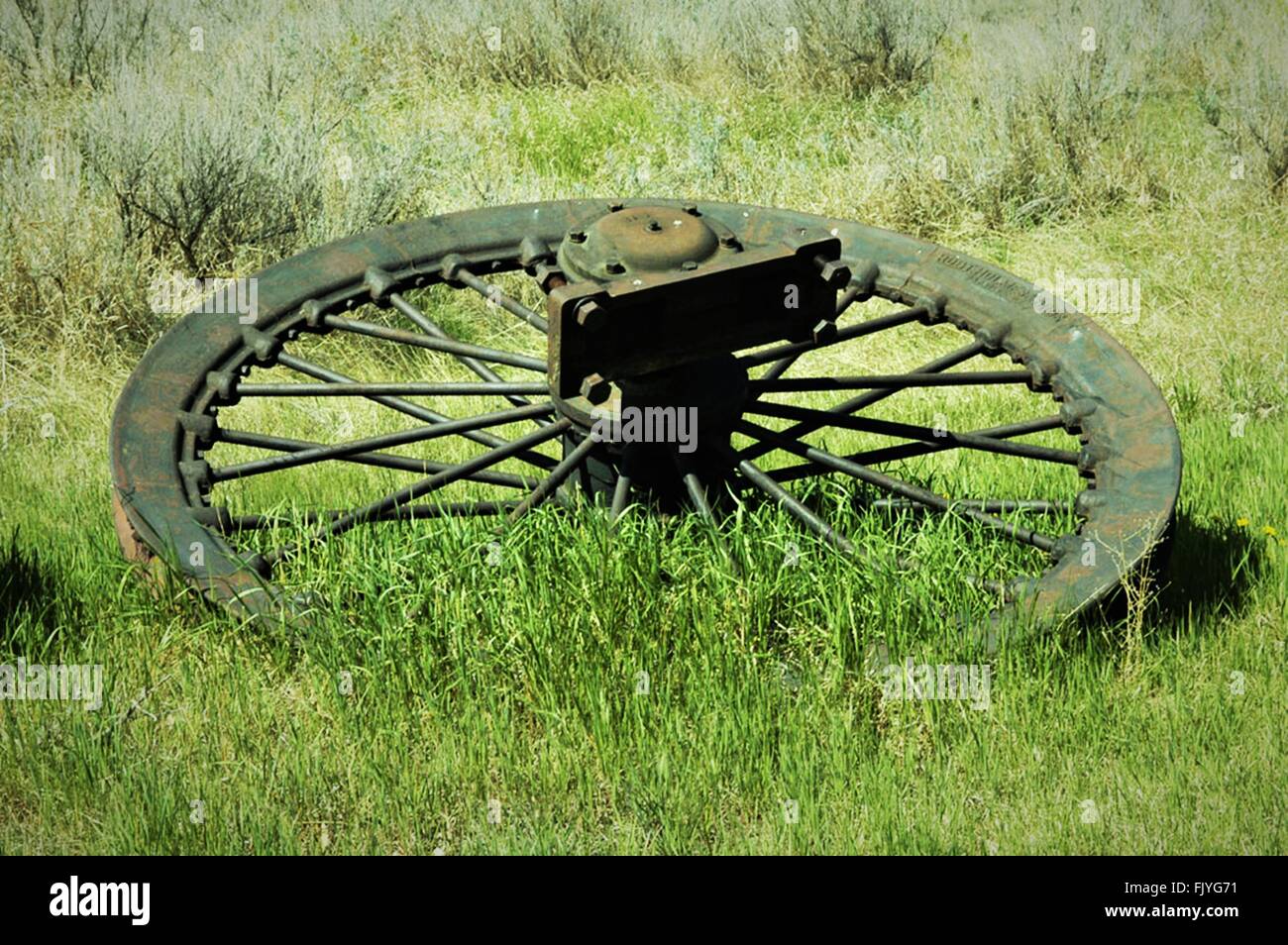 Rusting colliery winding wheel Stock Photo - Alamy