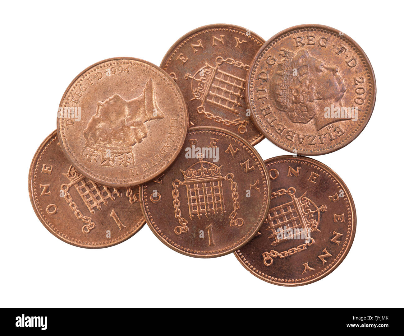 Penny coins isolated on a white background, selective focus Stock Photo ...