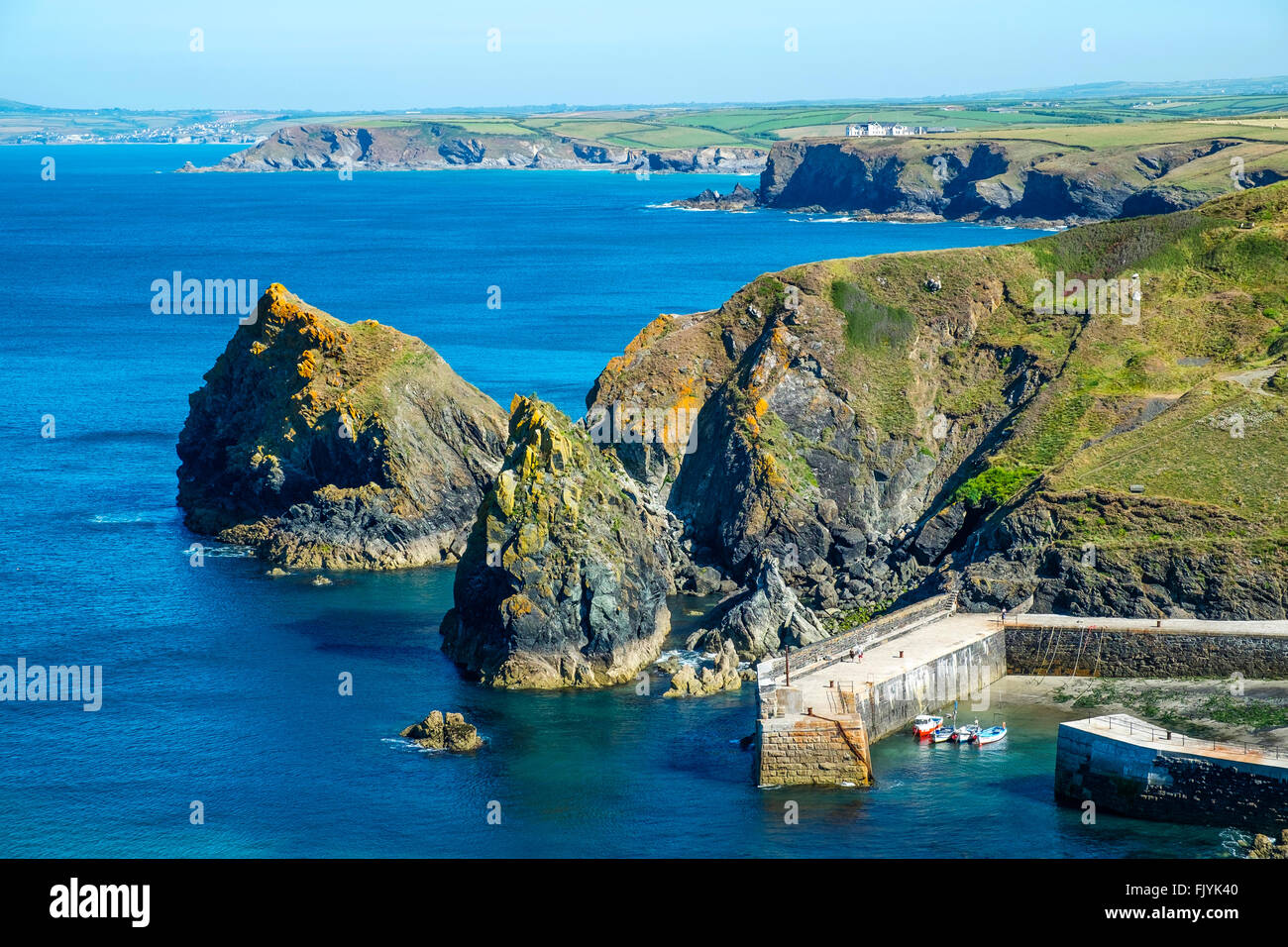 The entrance to the harbour at Mullion in Cornwall, England, UK Stock ...