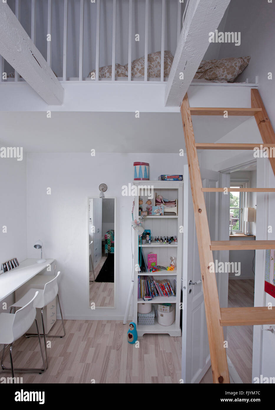 Bright, friendly and cozy, Scandinavia. A ladder step to a raised ...