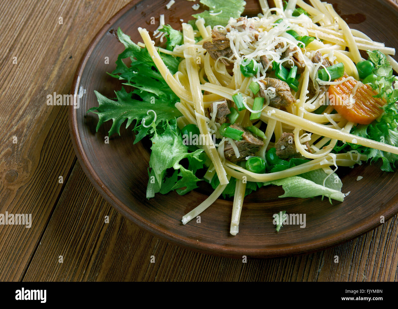 Tex-Mex taco pasta salad we know style haystacks Stock Photo - Alamy