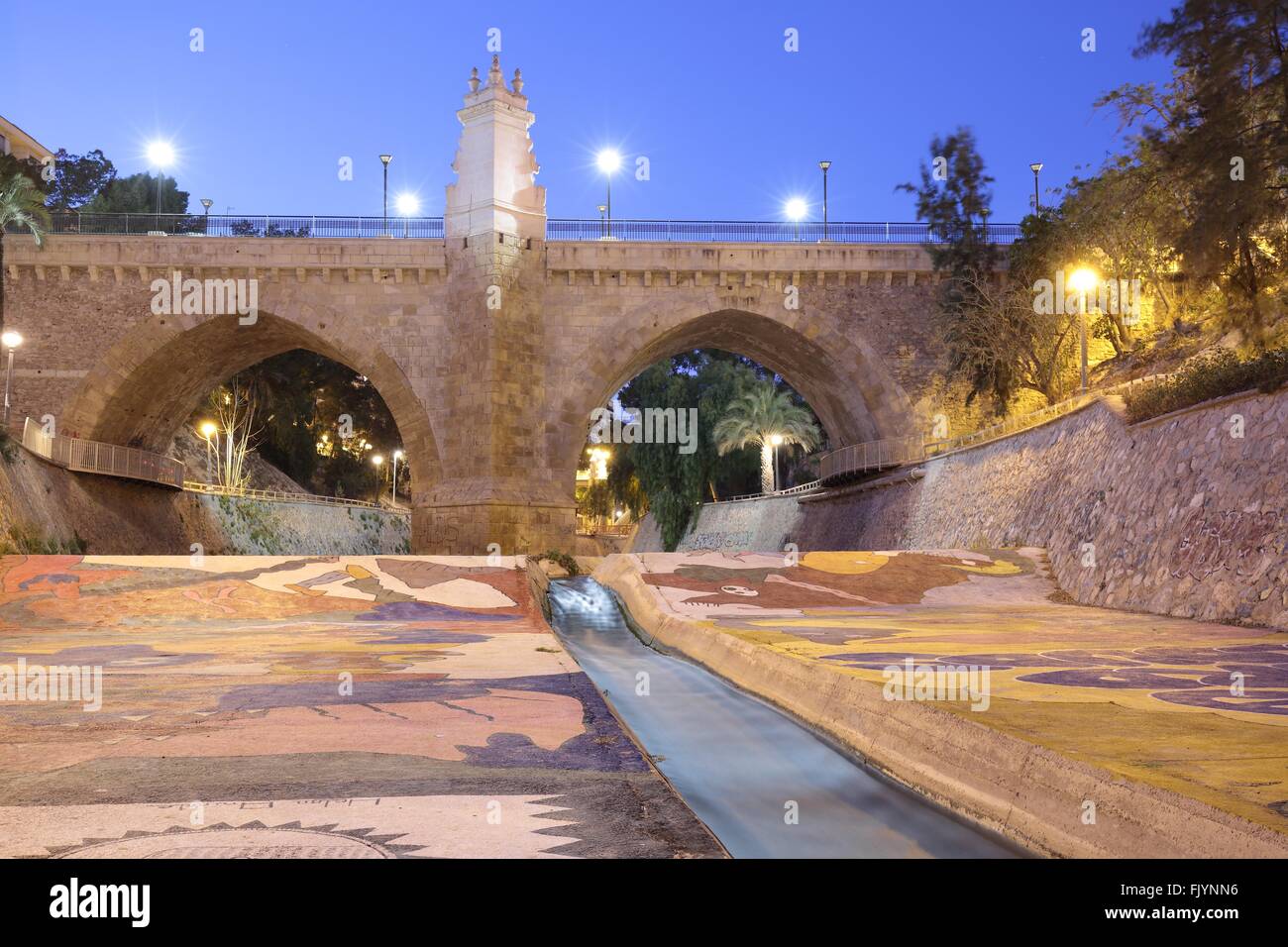 Elche, Spain. March 2, 2016: Virgin Punte dusk in the city of Elche ...