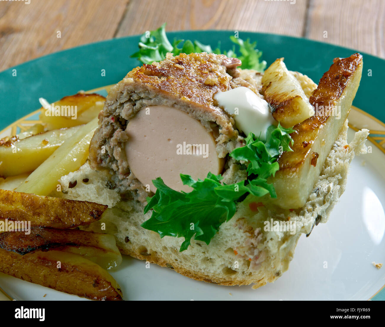 Hamdog - American dish that consists of a hot dog that is wrapped in a ...