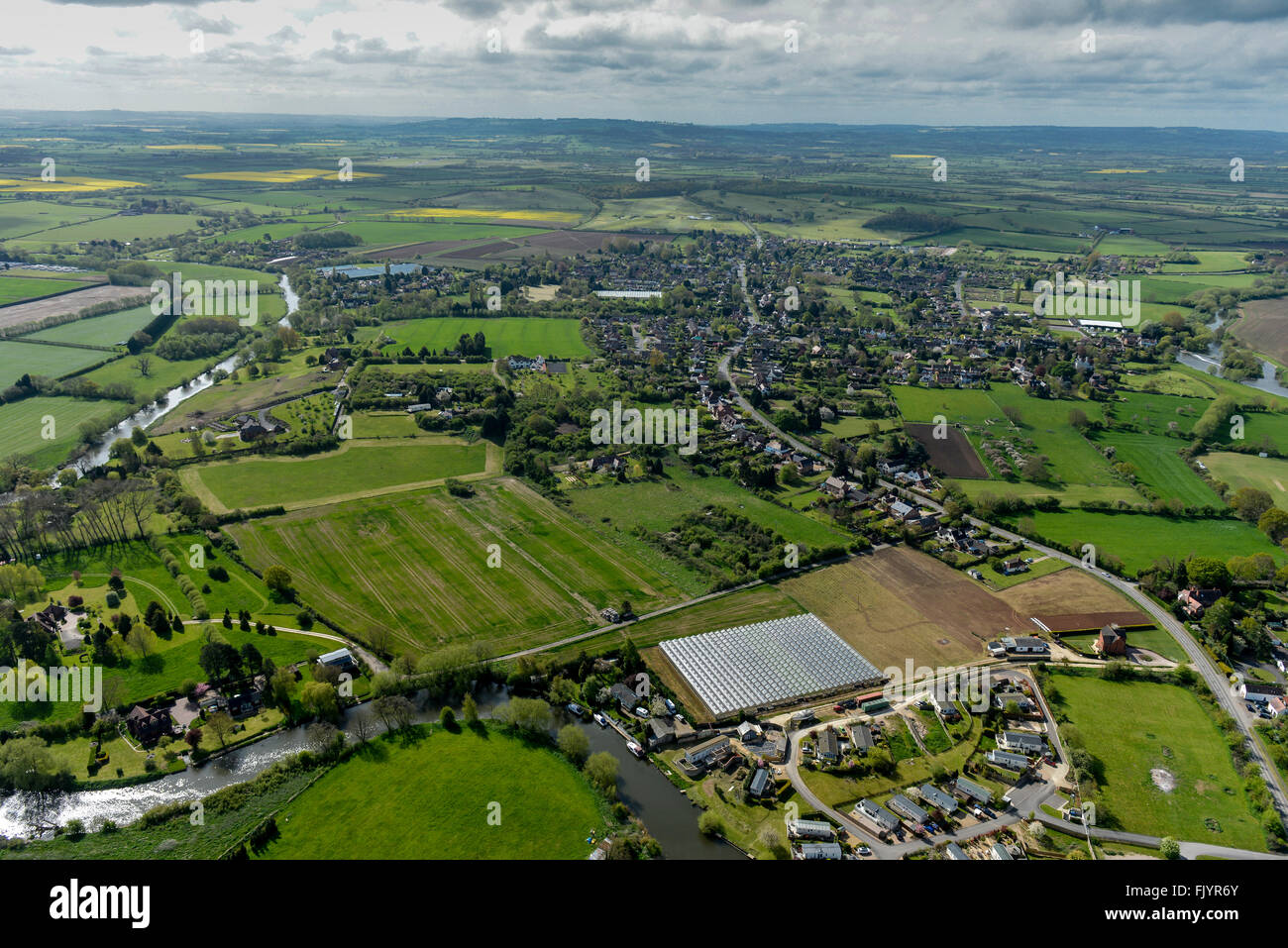An aerial view of the Warwickshire village of Welford on Avon and ...