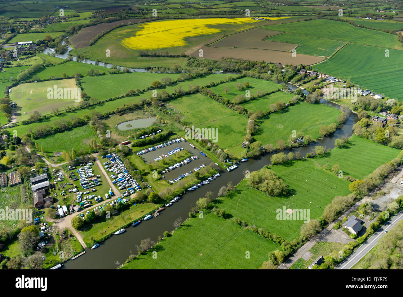 An aerial view of the marina and River Avon near the Warwickshire ...