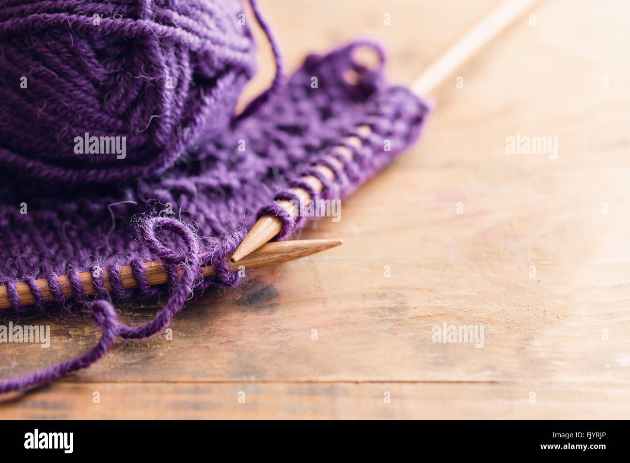 Knitting Set On Wooden Table Stock Photo - Alamy