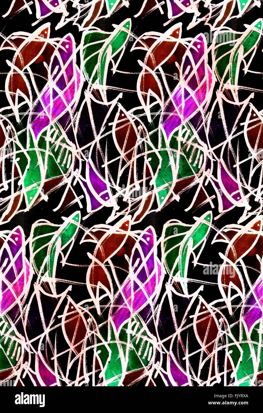 Seamless abstract fish background pattern. Based on hand drawing ...
