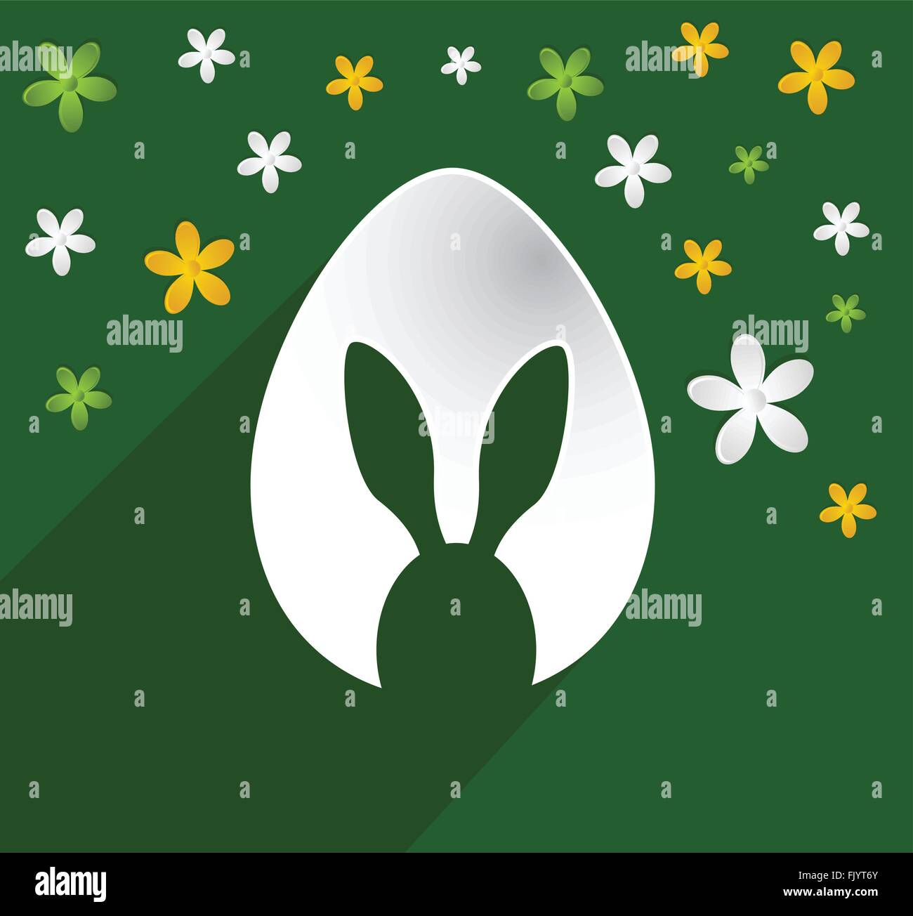 Easter egg with bunny shape and spring lowers an green background Stock ...