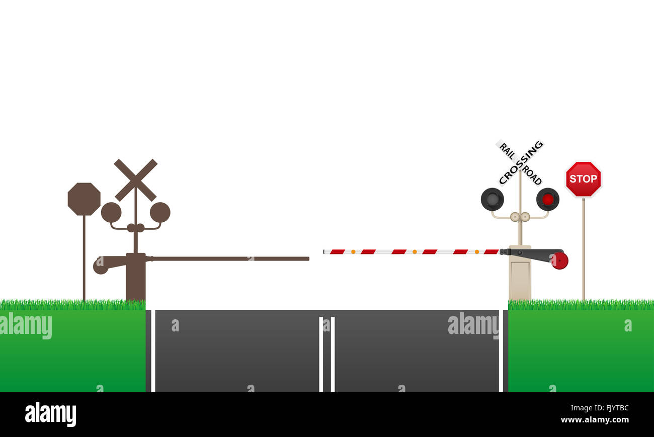 railroad crossing illustration isolated on white background Stock Photo ...