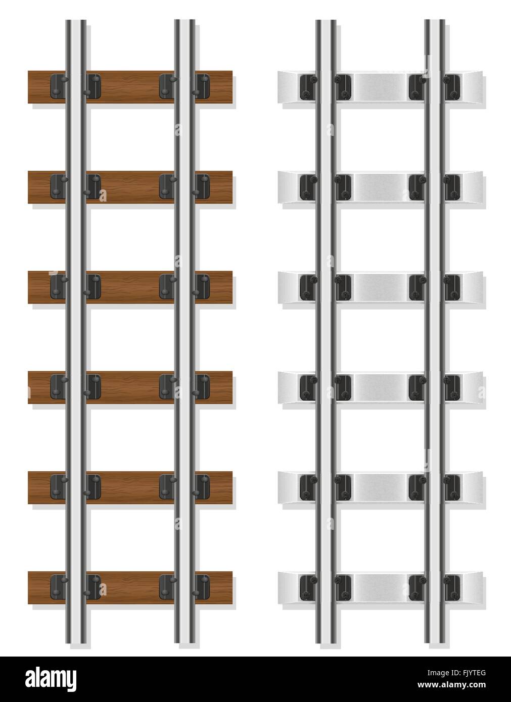 railway rails wooden and concrete sleepers vector illustration isolated on white background ...