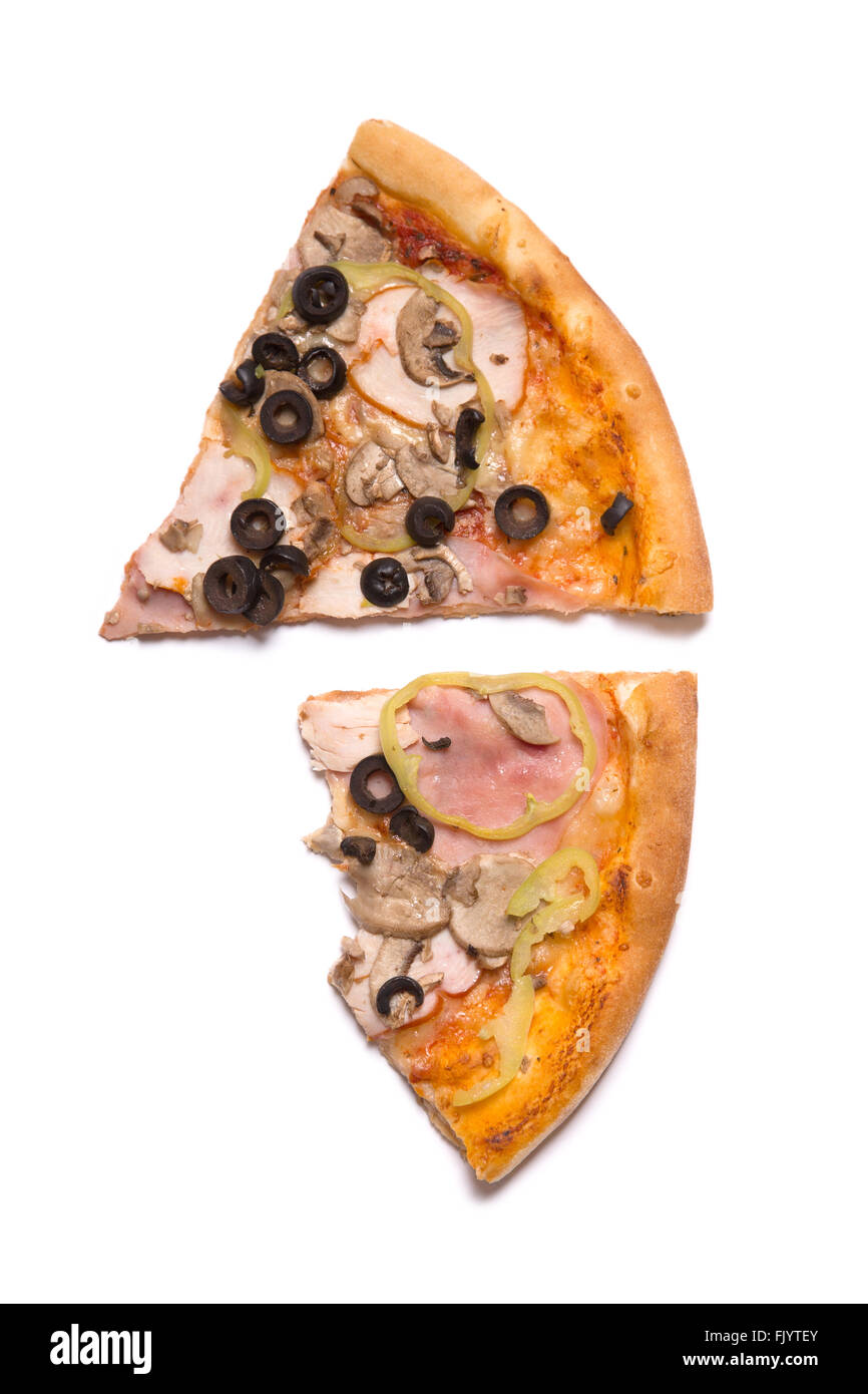 Top view of two pizza slices, isolated on white background Stock Photo ...