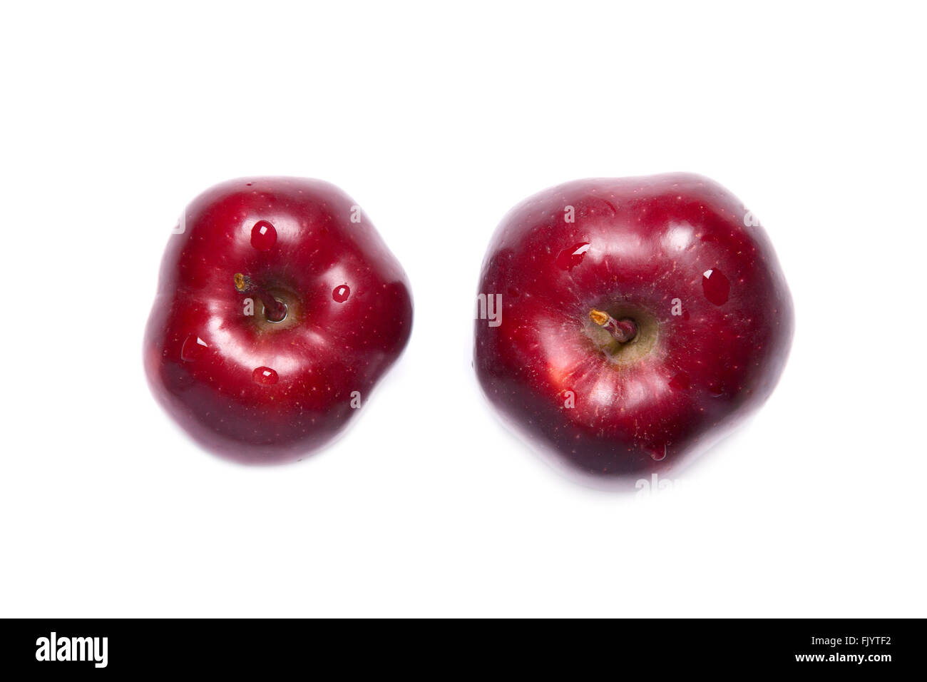 Two red delicious apples, top view isolated on white background Stock ...
