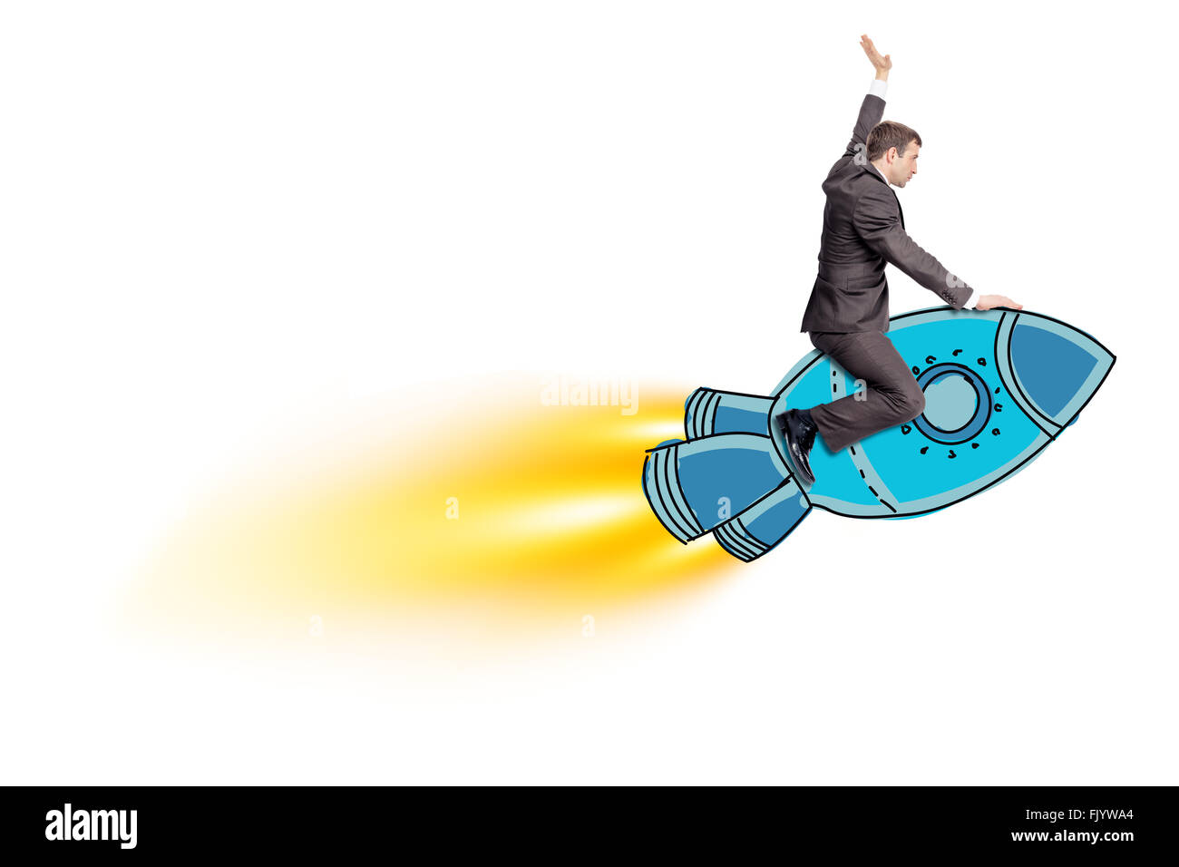 Businessman riding blue rocket Stock Photo - Alamy