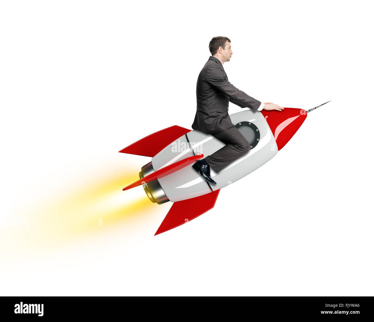 Businessman riding red rocket Stock Photo - Alamy