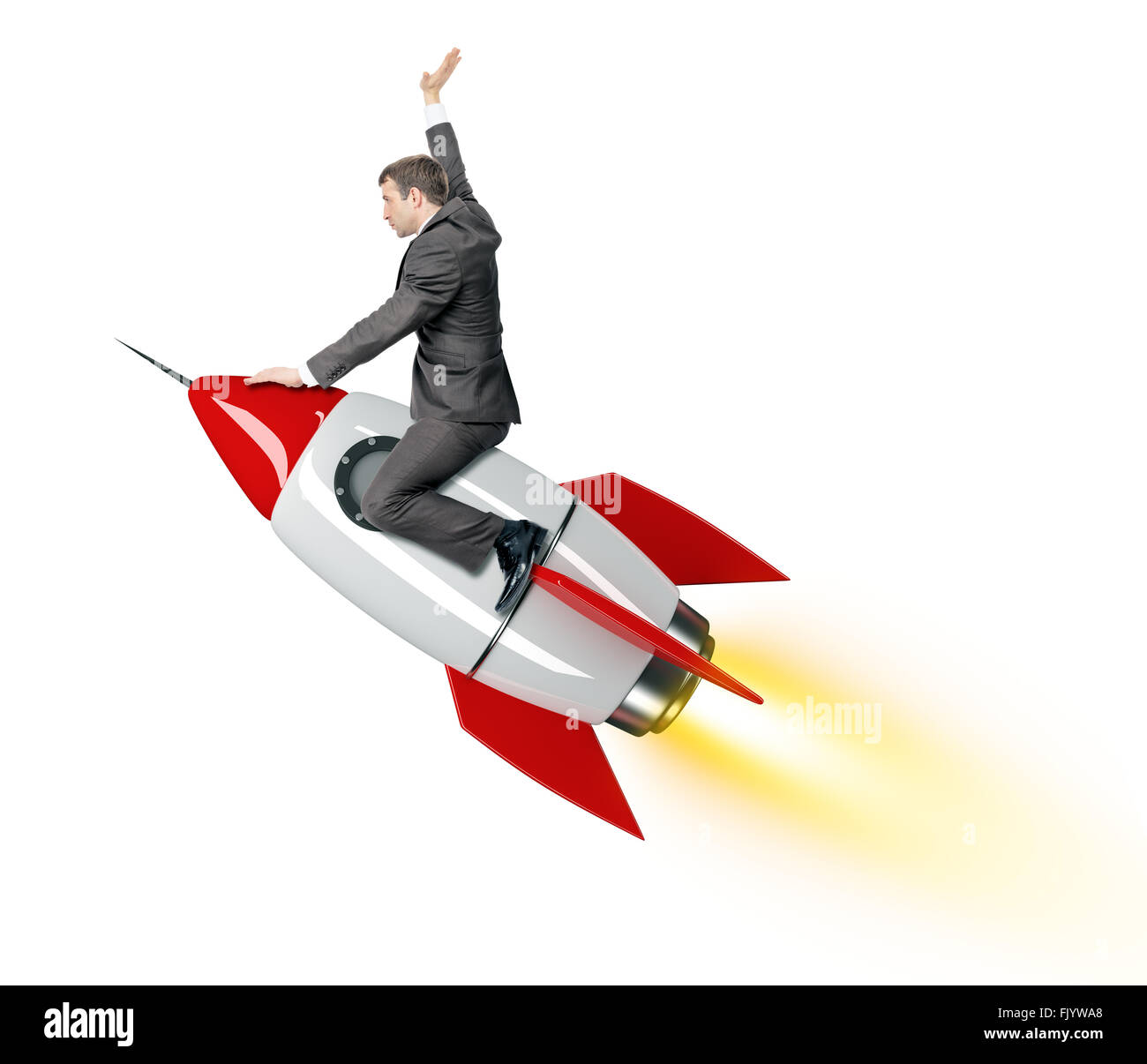 Businessman riding red rocket Stock Photo - Alamy