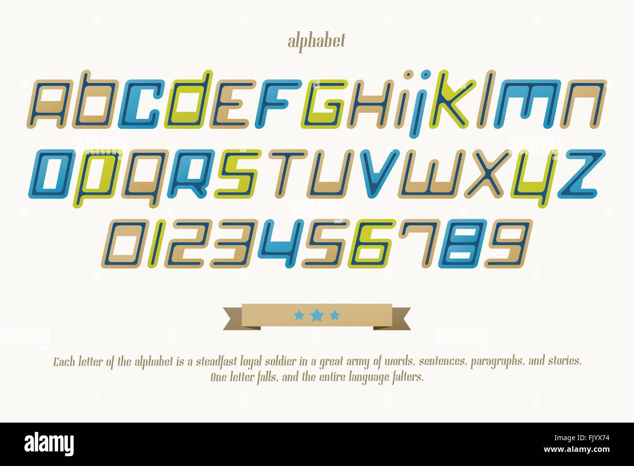 set of isolated, slanted alphabet letters and numbers. vector font type ...