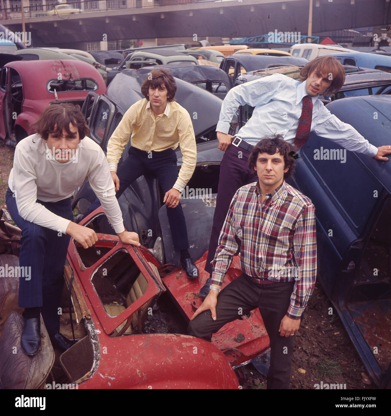 TROGGS UK pop group in 1966. From left: Reg Presley, Chris Britton ...