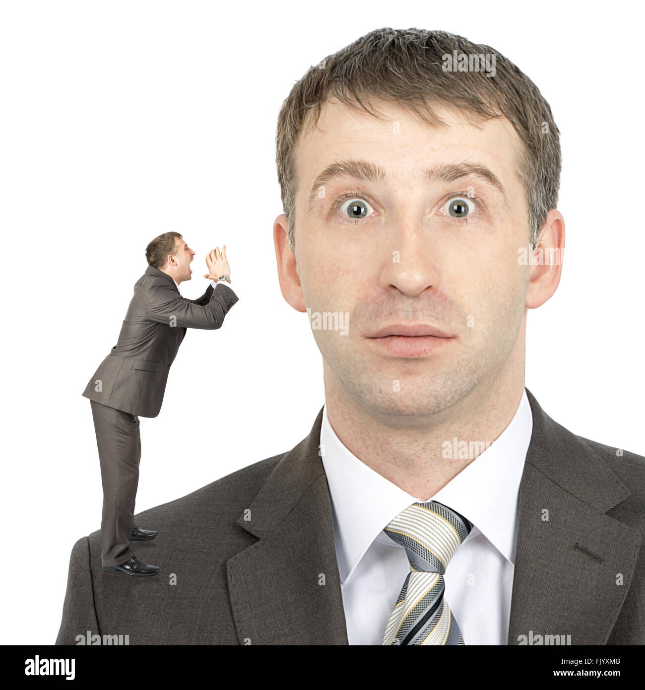 Little man shouting businessman Stock Photo - Alamy