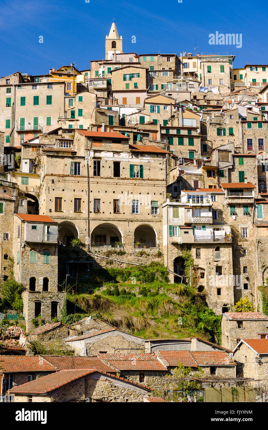 View over the medieval village of Ceriana, Liguria, Italy Stock Photo ...
