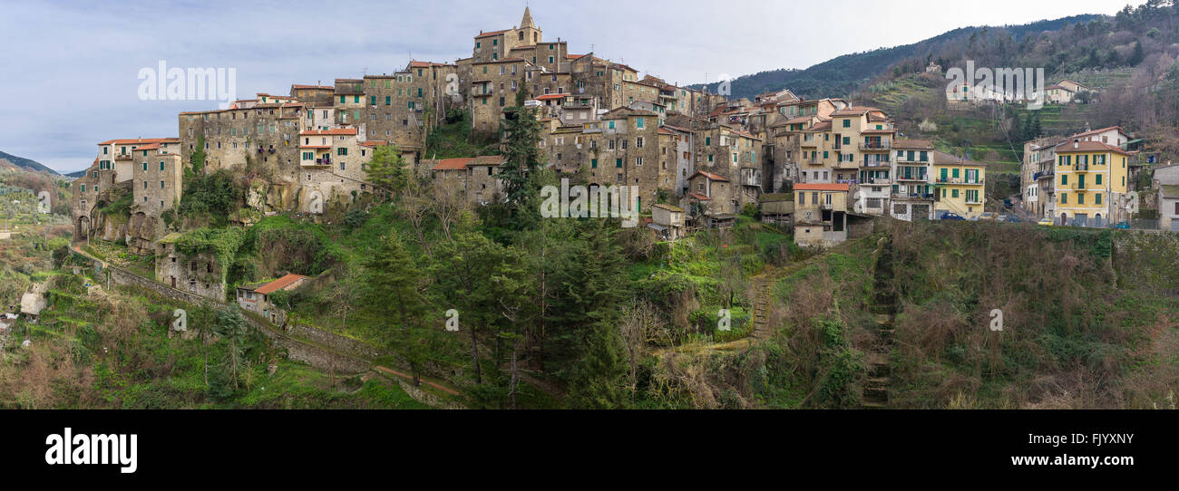 View over the medieval village of Ceriana, Liguria, Italy Stock Photo ...