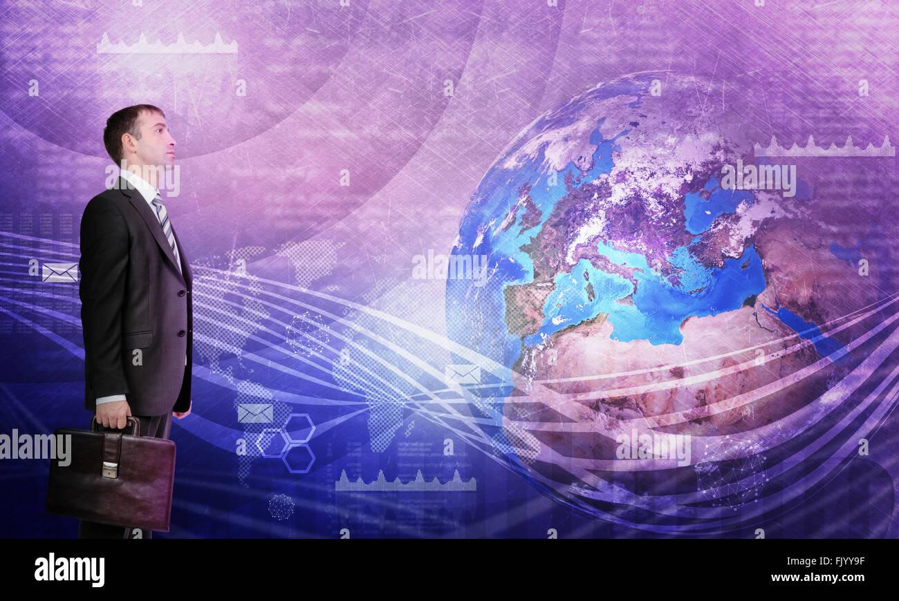 Businessman in front of world map Stock Photo - Alamy