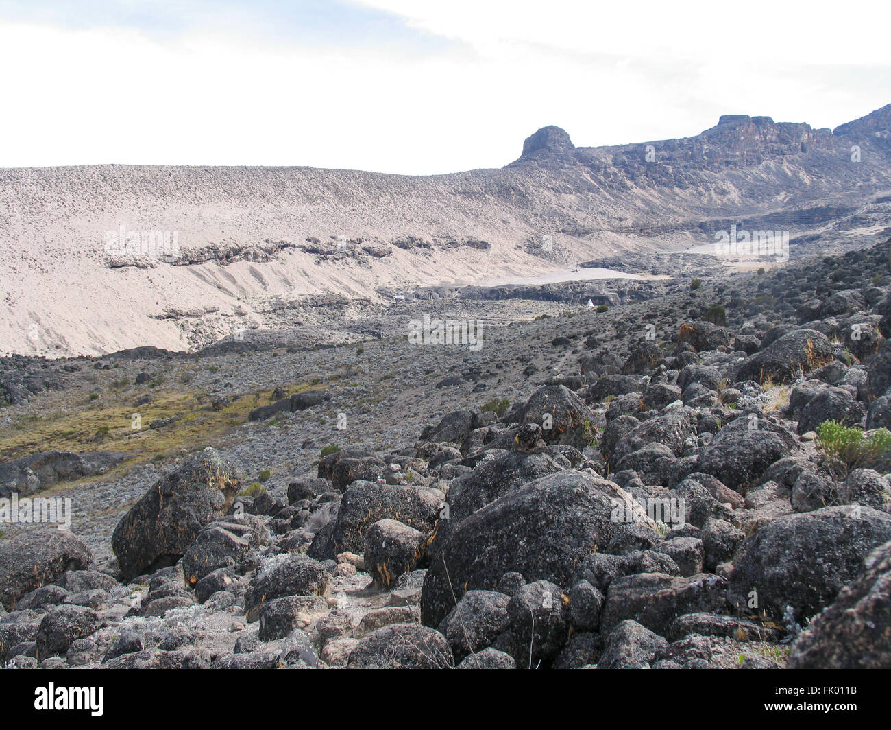 Ridge of lava on Mount Kilimanjaro looking towards Moir Hut campsite ...