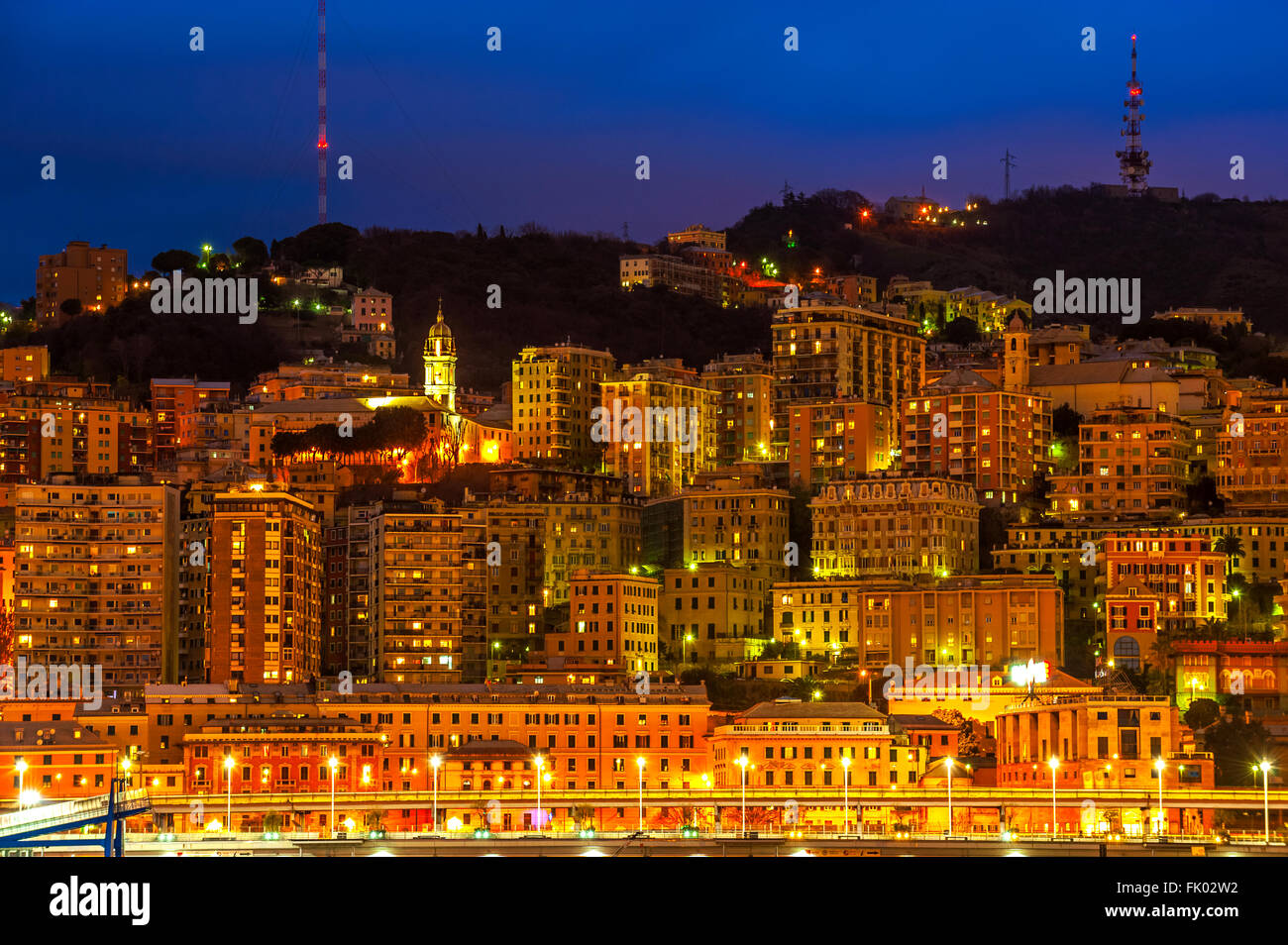 Italy Liguria Genoa View at sunset from Ancient Port Stock Photo - Alamy