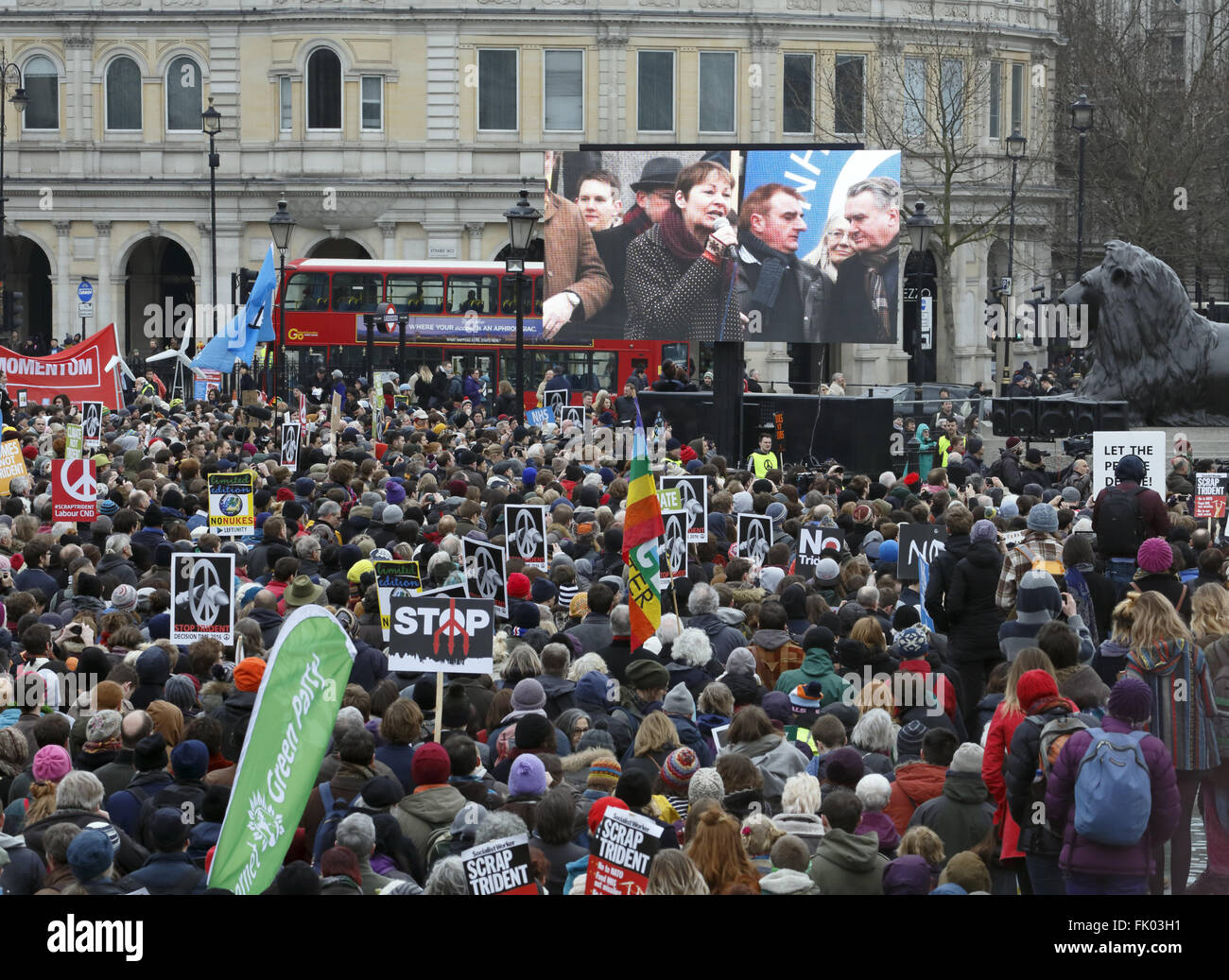 Caroline Lucas speaks at anti Trident rally in London Trafalgar Square ...