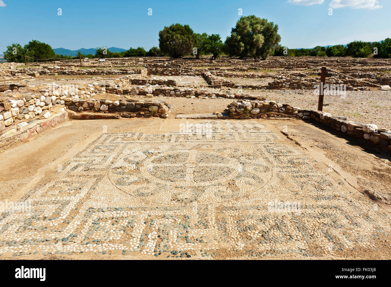 Mosaic with foundation walls, archaeological ancient city Olynthus or ...