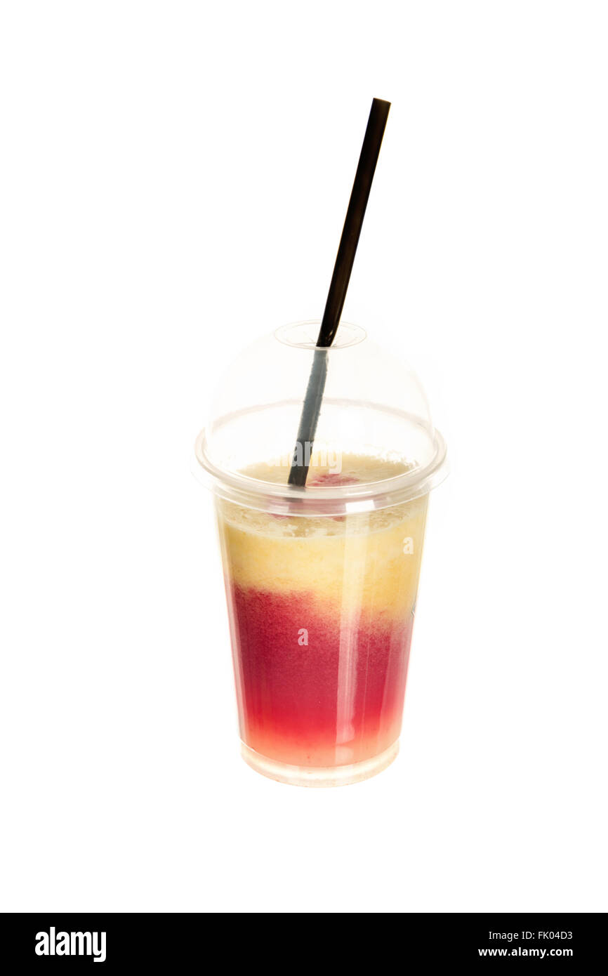 Squeezed Mix Fruit Juice from the Juicer in Plastic Cup with a Straw ...