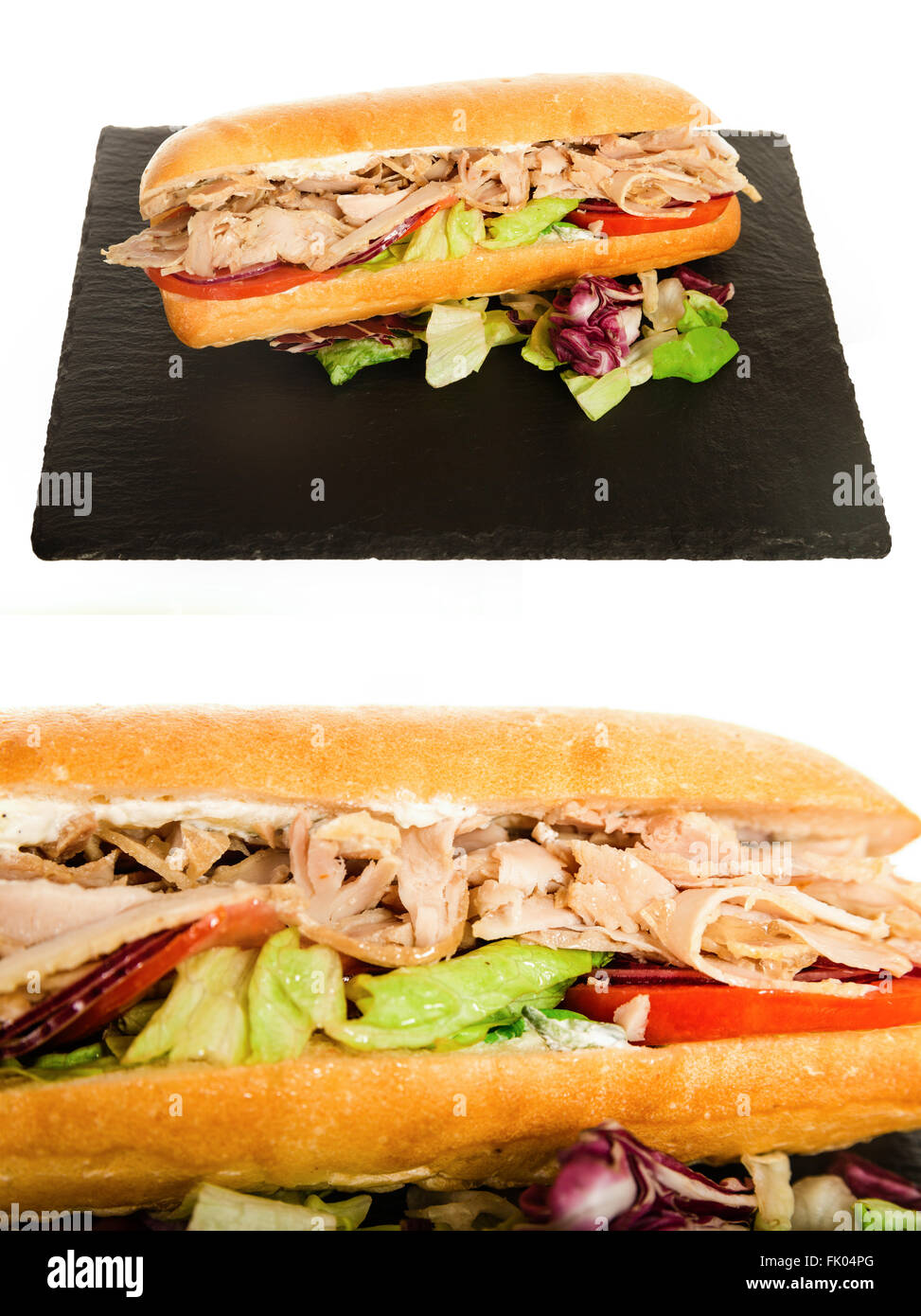 Italian Sub Long Baguette with Ham Cheese Tomato and Lettuce. Homemade ...