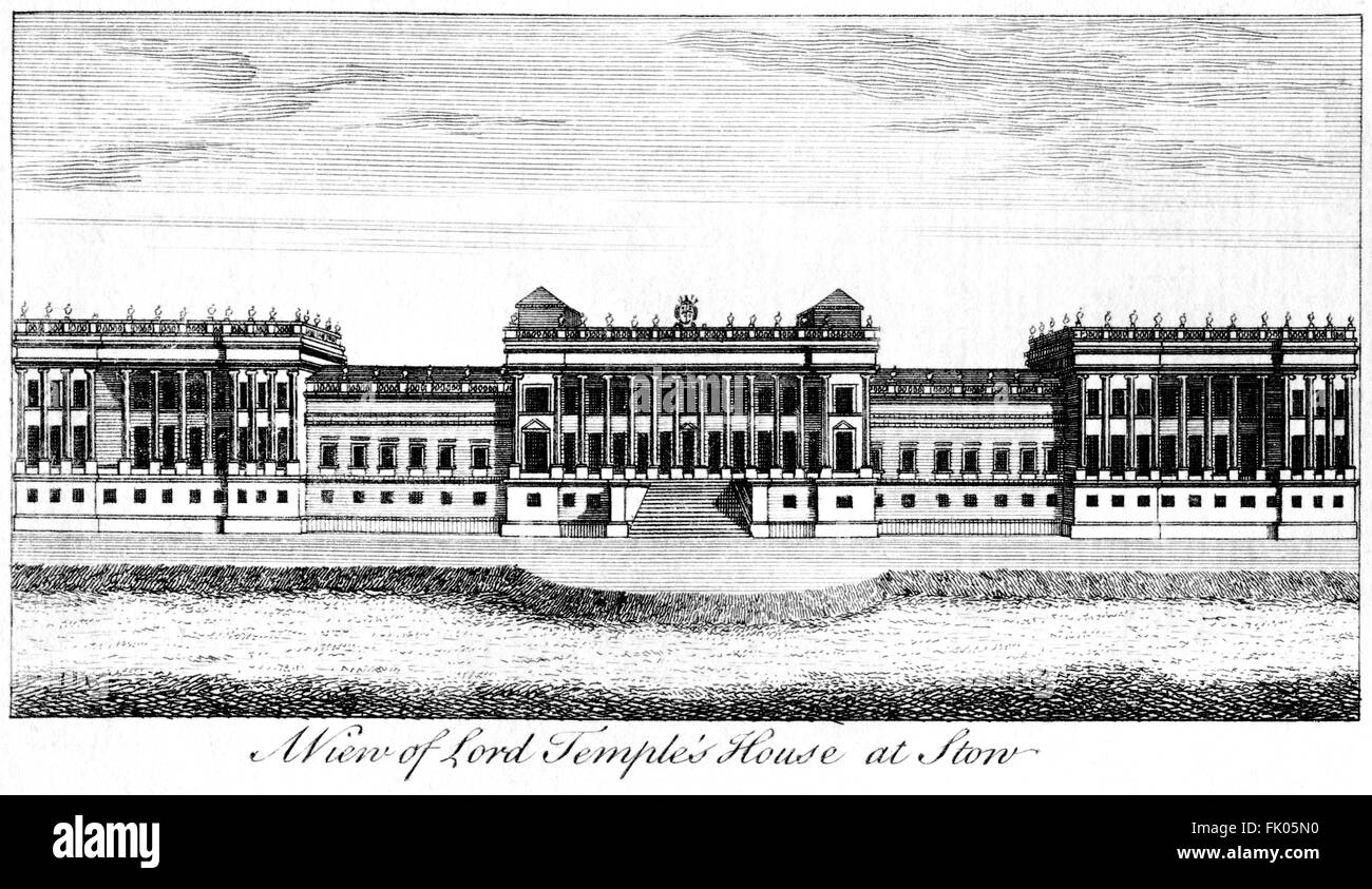 An engraving of A View of Lord Temple's House at Stow (Stowe House ...
